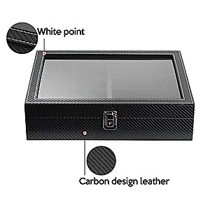 JackCubeDesign 8 Compartments Leather Eyeglass Display Organizer, Sunglass Storage Case Box Tray with Acrylic Cover (Carbon Design Black) - MK379A