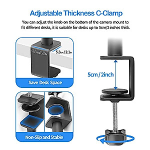 JINSUI Camera Desk Mount Stand with 360° Ball Head, 14.4"-32.3" Adjustable C-Clamp Light Stand, 1/4" Screw Table Mounting Stand for DSLR Camera, Ring Light, Live Streaming, Photo Video Shooting