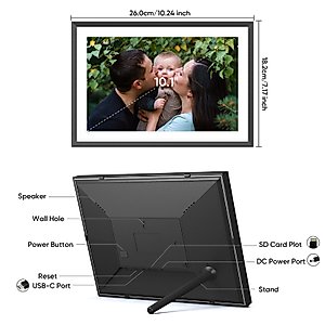 ARZOPA Frameo Digital Picture Frame 10.1 Inch Smart WiFi Digital Photo Frame 32GB with 1280x800 IPS Touch Screen, Auto-Rotate and Slideshow, Easy Setup to Share Photos Or Videos from Anywhere Anytime