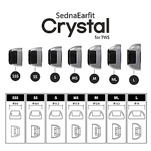 AZLA SednaEarfit Crystal 2 Pairs (Size MS) Replacement Earbud Eartips for TWS - Compatible with Galaxy Buds 2, Buds, Buds+
