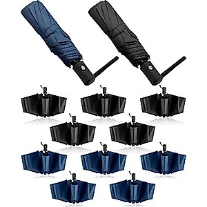 Wesiti 10 Pack Rain Umbrellas Bulk Windproof Travel Umbrellas Folding Umbrella Automatic Open and Close Collapsible Umbrella Portable Compact Umbrella for Family Men Women Kids (Black, Navy)