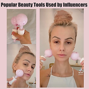 Emuya Ice Globes for Facials – Facial Tools for Face & Eye Puffiness Relief, Cool Skincare Cryo Tools - Pink Drink Glitter