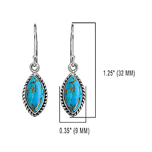 YoTreasure Blue Copper Turquoise Dangle Earrings Solid 925 Sterling Silver Birthstone Jewelry for Women