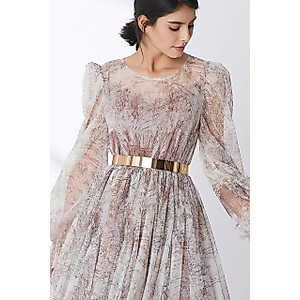 BABEYOND Metal Waistband Skinny Belt Elastic Waist Strap Stretchy Belt for Dress (Style-10-gold, Medium)