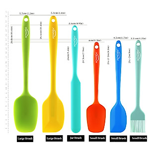 6PCS Silicone Spatulas, MONGSEW Food Grade Heat Resistant Rubber Spatula Set, Kitchen Spatulas for Baking, Cooking and Mixing, BPA-Free, Dishwasher Safe (Set of 6, Multi Colors)