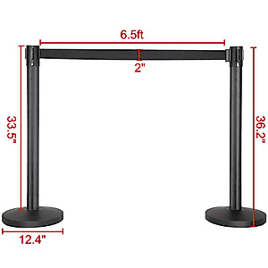 Yaheetech 8-Pack Retractable Belt Stanchion Set with 6.5FT Black Retractable Belt Crowd Control Barriers Queue Barriers Security Pole Posts