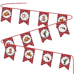 Cowboy Party Banner West Cowboy String Flags Western Party Decorations Fabric Bunting Banner for Indoor and Outdoor Hanging Decorations, Rodeo Theme Party Sign Western Birthday Party Burgee Bunting