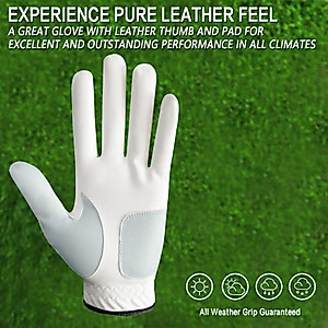 FINGER TEN Men’s Golf Glove Left Hand Right with Ball Marker Value 2 Pack, Weathersof Grip Soft Comfortable, Fit Size Small Medium ML Large XL (X-Large, Worn on Right Hand)