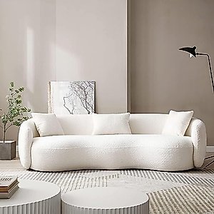 96.4" Mid Century Modern Curved Sofa for Living Room, 3-Seat Upholstery Boucle Fabric Couch for Bedroom, Office, Apartment (Beige)