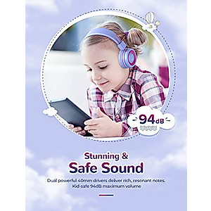 iClever BTH02 Kids Headphones, Kids Wireless Headphones with MIC, 22H Playtime, Bluetooth 5.0 & Stereo Sound, Foldable, Adjustable Headband, Childrens Headphones for iPad Tablet Home School, Purple