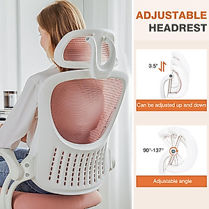 Sweetcrispy Office Computer Desk Chair, Ergonomic High-Back Mesh Rolling Work Chairs with Wheels and Adjustable Headrests, Comfortable Lumbar Support, Comfy Flip-up Arms for Home,Bedroom,Study, Pink