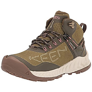 KEEN Women's NXIS Evo Mid Height Waterproof Fast Packing Hiking Boots, Olive Drab/Silver Birch, 7