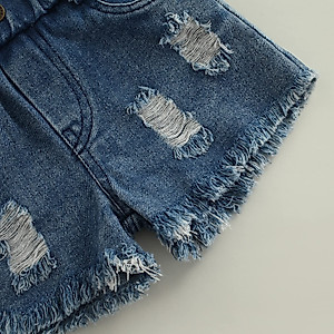 Toddler Baby Girls Summer Clothes Short Sleeve T Shirts Denim Distressed Shorts 2Pcs Outfit 1T 2T 3T 4T 5T 6T Kids Set (A1 White, 1-2T)