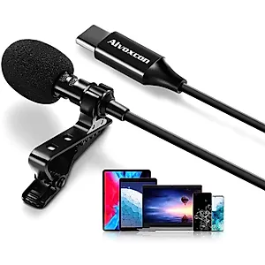 Alvoxcon Lavalier Lapel Microphone, tie Clip mic for Android Smartphone, Tablet with USB Type C Interface for Recording YouTube, Vlog, TikTok, Conference, handsfree with Easy Clip on System