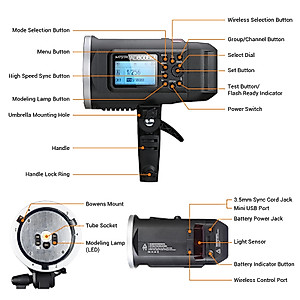 Godox AD600BM Outdoor Flash Strobe Light, 600Ws Bowens Mount Flash Monolight, 2.4G Wireless X System, GN87 1/8000 HSS Portable Lamp, with Godox AD-R6 Standard Reflector, 80cmX80cm /32"X32"Softbox