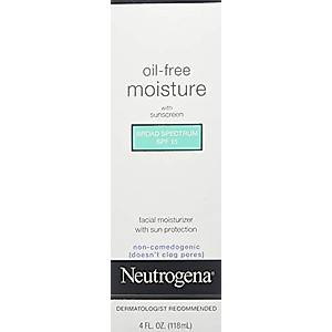 Neutrogena Oil Free Daily Long Lasting Facial Moisturizer & Neck Cream - Non Greasy, Oil Free Moisturizer Won't Clog Pores - SPF 15 Sunscreen & Glycerin, 4 fl. oz (Pack of 3)