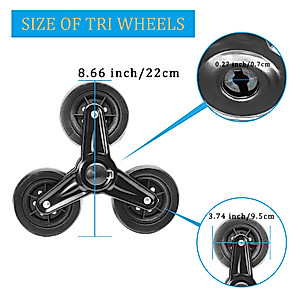 Suiwotin 2pcs Shopping Cart Stair Climbing Wheels Replacement, Rubber Tri-Wheels for Folding Grocery Cart, Portable Stair Climber Utility Cart Stair Wheels (Black)