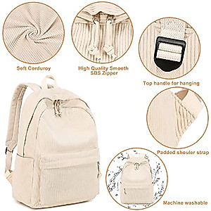 BTOOP School Backpack for Teen Girls Beige Corduroy Bookbags Set Lightweight Schoolbag with Lunch Box and Pencil Case