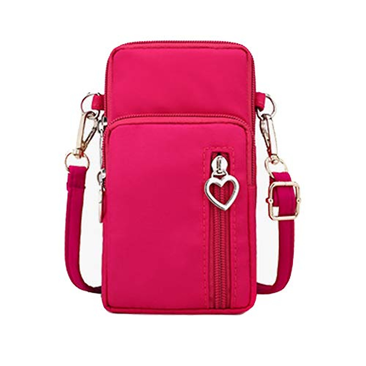 Women Nylon Cell Phone Purse Wallet Pouch Mini Crossbody Shoulder Bag Zip Handbag with Card Pocket (Pink)