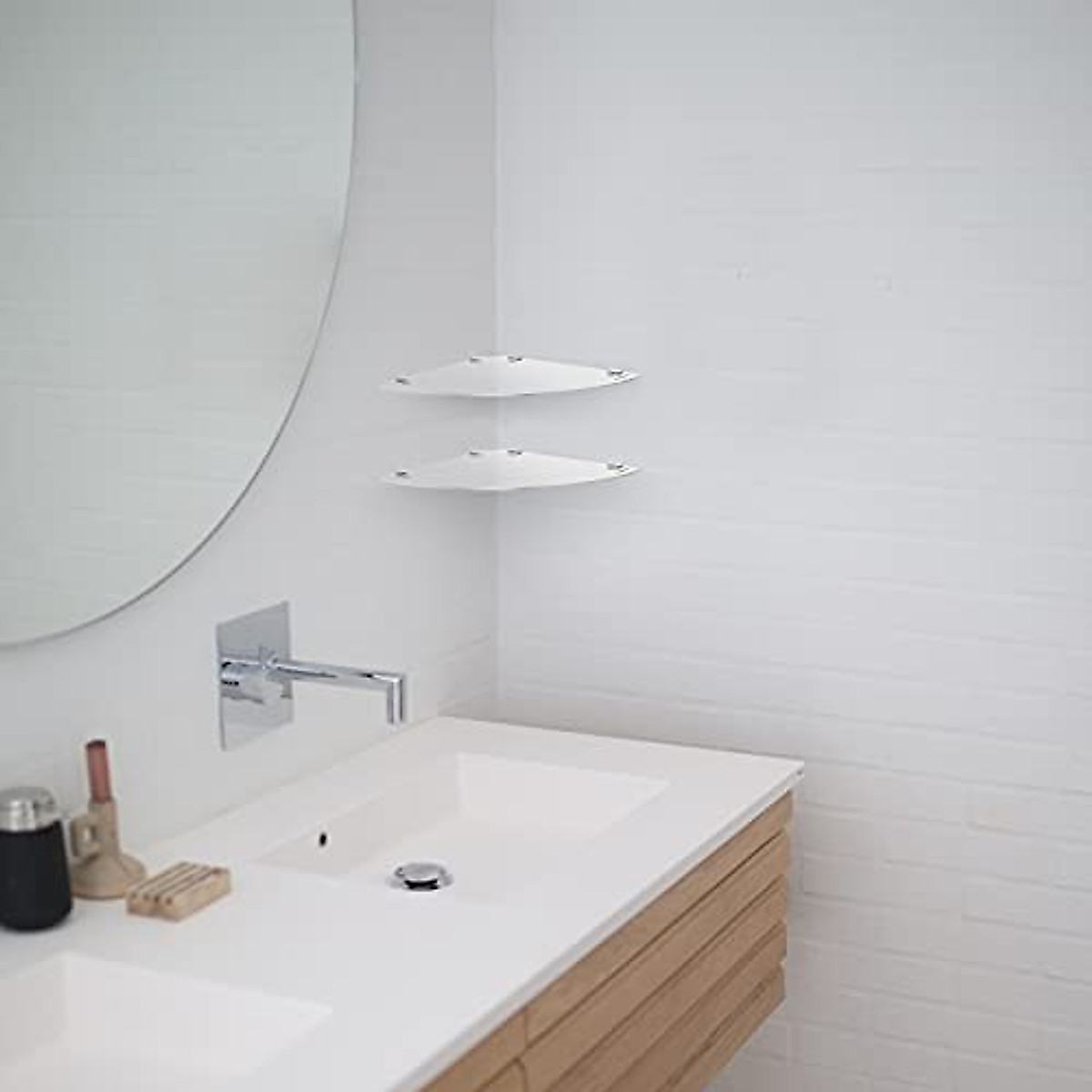 Set of 2 Corner Shower Caddy Acrylic Corner Floating Shelves, Round End Wall Mounted Bedroom, Bathroom Shelf, Storage Organizer for Toilet, Dorm, Office, Living Room and Kitchen (8 Inch, Clear)