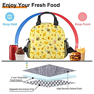 Lamtwbos Cute Yellow Bee Insulated Lunch Bag for Girls Lightweight Lunch Box with Adjustable Shoulder Strap Thermal Lunch Tote Bag Women for Work Picnic