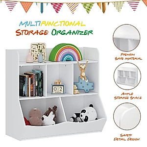 UTEX Toy Storage Organizer with Bookcase, Kid’s Multi Shelf Cubby for Books,Toys, Storage Organizer for Boys,Girls Play Room/Bedroom-White