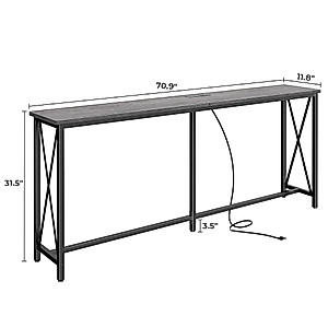 SUPERJARE 70 Inch Console Table with Outlet, Extra Long Sofa Table with Charging Station, Couch Table Behind Sofa, Foyer Tables for Entryway, Living Room - Gray