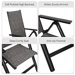 PHI VILLA Patio Dining Chairs Set of 2, Portable Outdoor Dining Chairs Padded Folding Patio Chairs Aluminum with Adjustable High Backrest for Terrace, Porch, Poolside, Yard