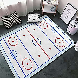Soft Area Rug for Living Room,Ice Hockey Field in Blue Tones and Red Graphic Outline for Sport Events,Large Floor Carpets Doormat Non Slip Washable Indoor Area Rugs for Bedroom Kids Room 4 x 5.3Ft