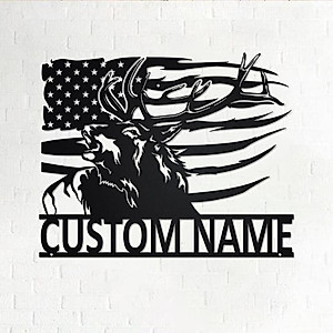 HUSSIO Custom US Elk Deer Metal Wall Art With LED Light, Personalized Elk Deer Name Sign Decoration For Room, Elk Deer Metal LED Decor, Elk Deer (Metal Sign 1)