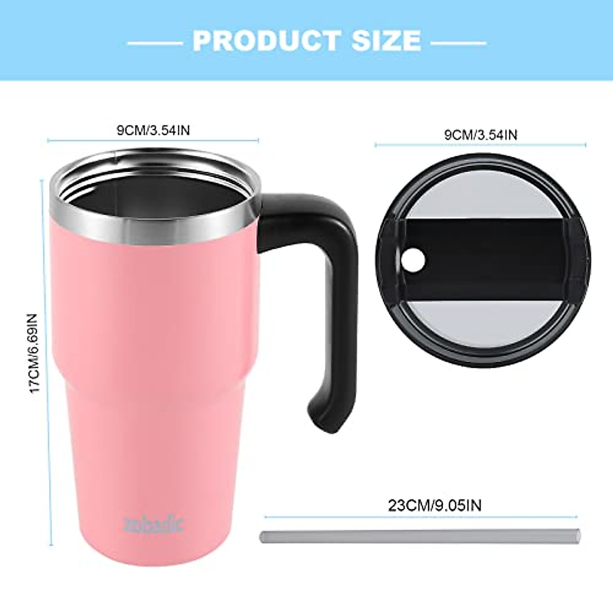 Zobadic 20 oz Travel Mug Stainless Steel Vacuum Insulated Coffee Mug with Handle (Orange)