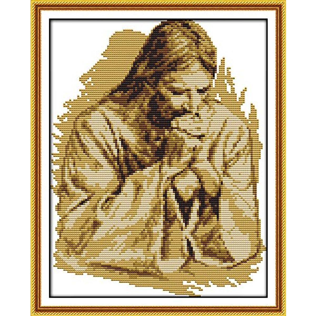 Maydear Cross Stitch Kits Stamped Full Range of Embroidery Starter Kits for Beginners DIY 11CT 3 Strands -… (Praying Jesus)