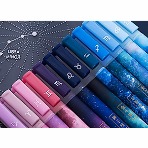 Jisomin 12 pcs Constellation Gel Ink Pens, Creative Galaxy Pens, 0.5mm Extra-Fine Ballpoint Pen, Promotional Gift Stationery School Office Supply (Black Ink)