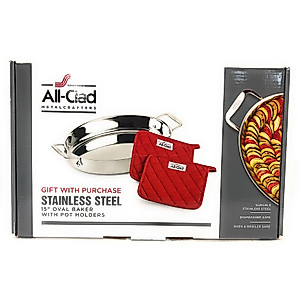 All-Clad Stainless Steel 15" Oval Baker with Pot Holders