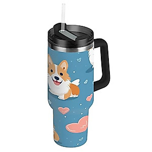 FRCSDIY Cartoon Dog Insulated Tumbler with Handle and Straw Lid,40oz Leakproof Stainless Steel Cup BPA-Free Water Bottle