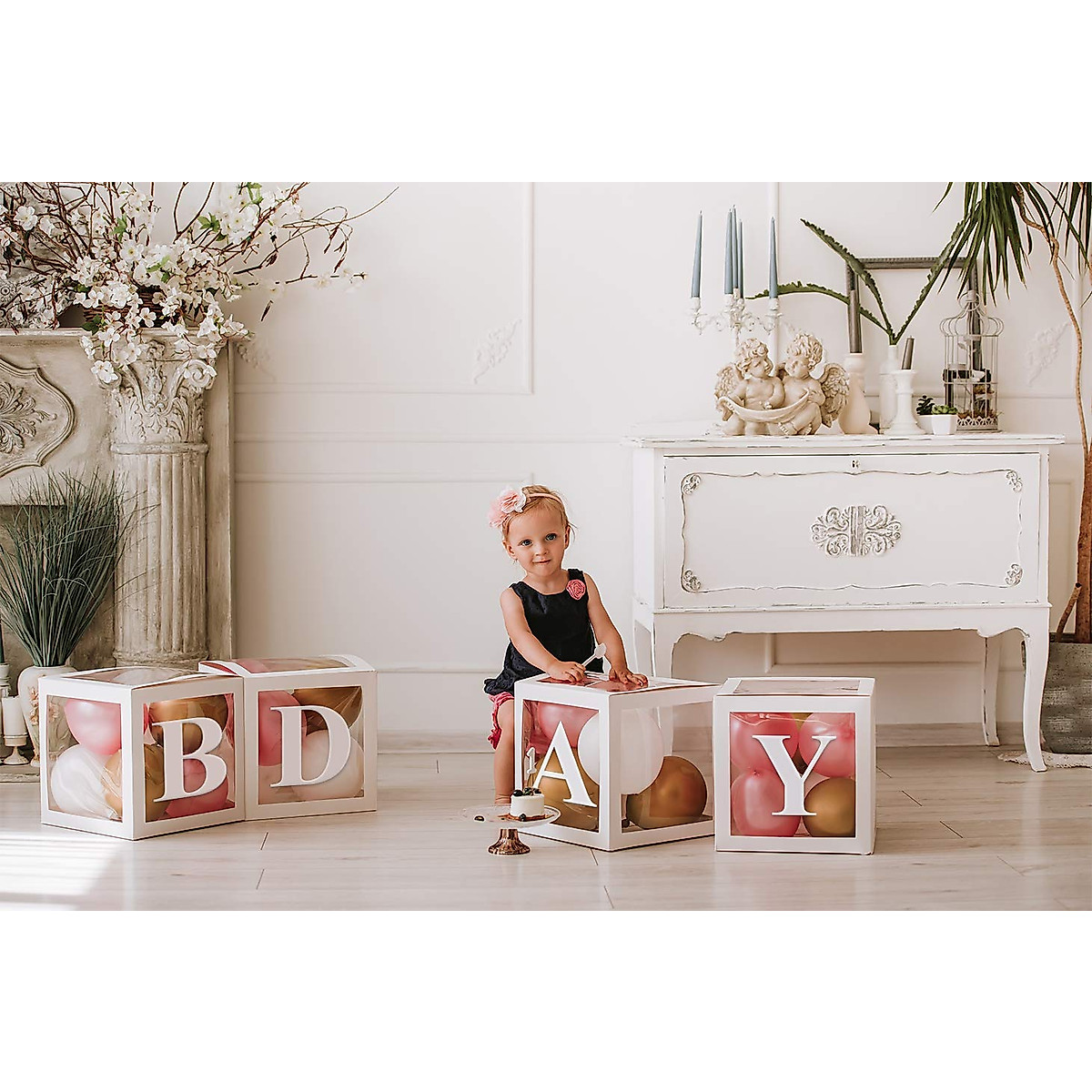Transparent Balloon Boxes With 27 Letters - Baby Shower Decorations For Baby Boy Or Girl - 1st Birthday, Bridal Shower, Gender Reveal Party Decoration Balloon Box - Reusable Favors In Giftbox