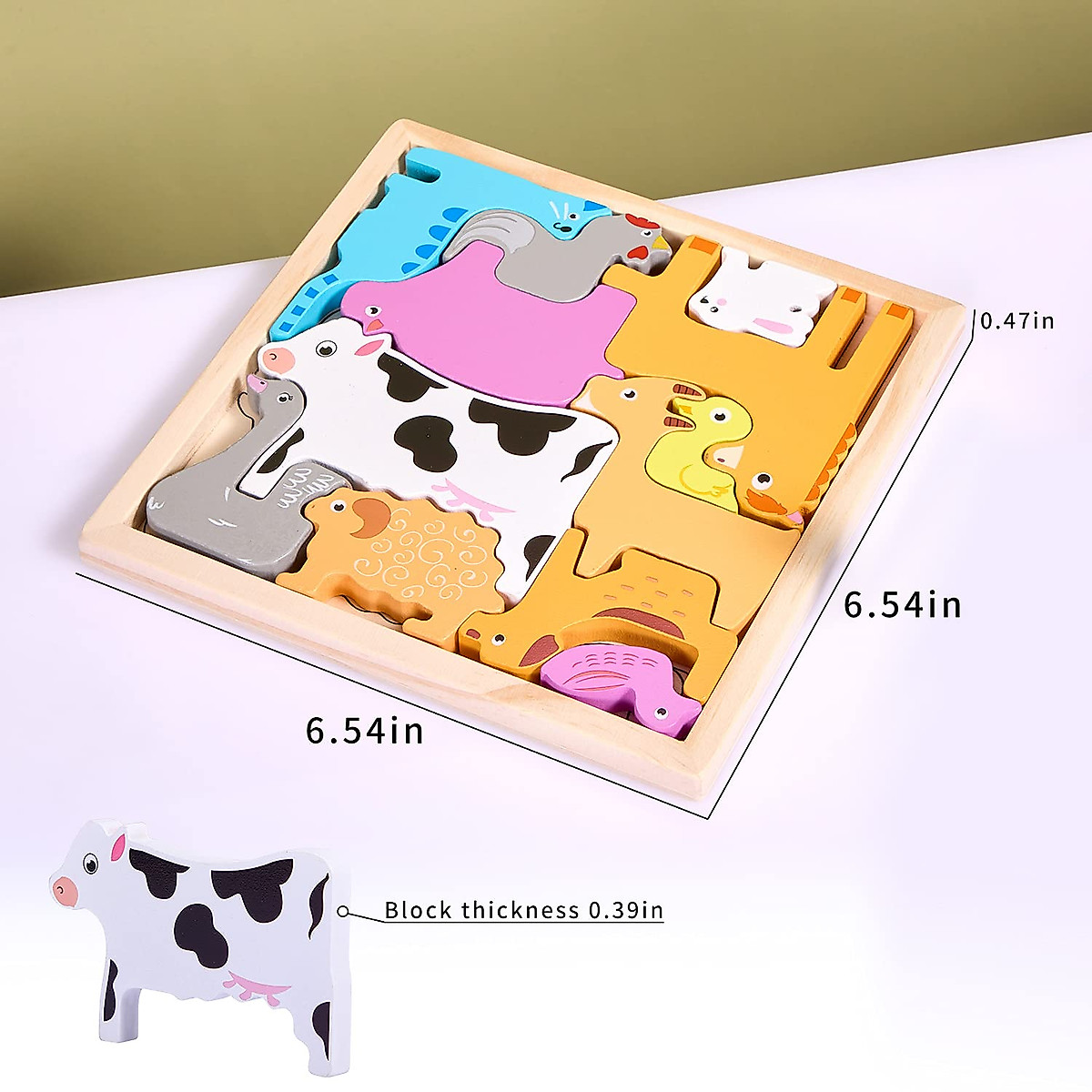 Childgoo 2 in 1 Wooden Farm Animal Sorting & Stacking Toys Wooden Blocks and Puzzles for Kids Ages 3-5 Montessori Gifts for Toddlers Boys & Girls Ages 3 4 5 6 Years Old (Farm Animal)