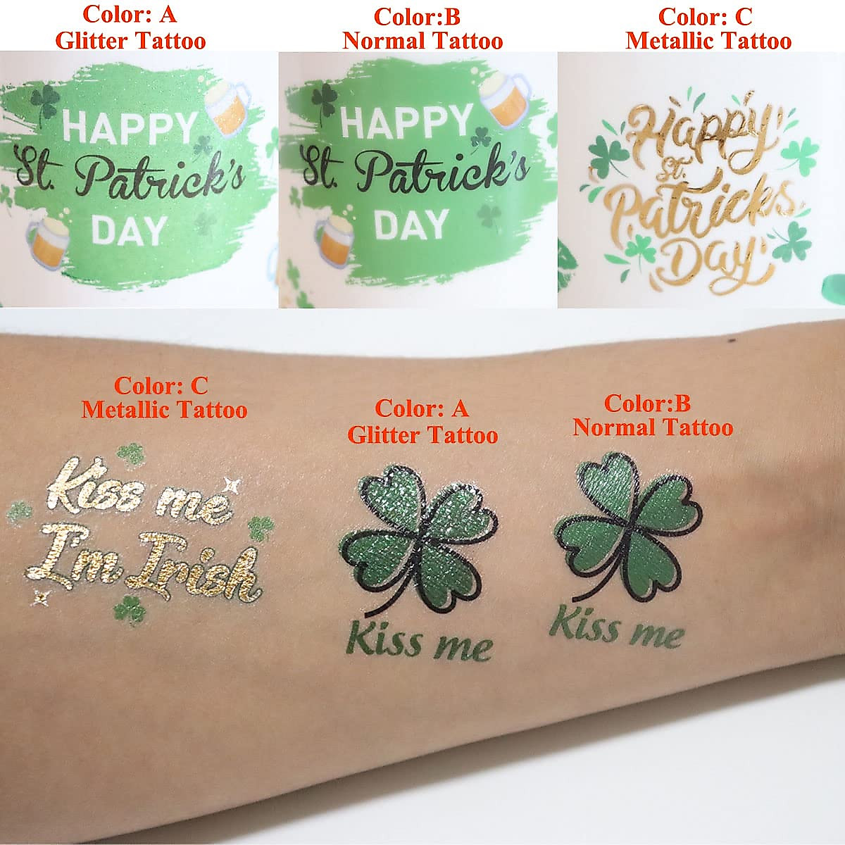 CLOOOUDS 4 Sheets St. Patrick’s Day Temporary Tattoo Stickers,Tattoo Stickers For Kids, Adults, St Patrick Day, Party