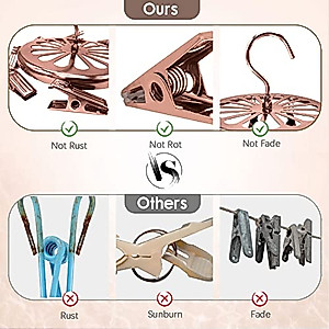 Drying Rack Portable Laundry Clothes Hanger Golden Stainless Steel Round Hanging with 8 Clips for Drying Socks, Hat, Pants, Baby Clothes, Bras, Masks, Underwear, Scarf, Gloves Hanger -Rose Gold