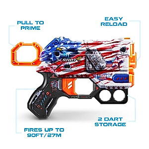 XShot Skins Menace - Graffiti & US Army (4 Pack + 24 Darts) by ZURU, Easy Reload, Air Pocket Dart Technology, Toy Foam Dart Blaster for Kids, Teens, Adults, Frustration Free Packaging