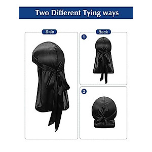Century Star Kids Silky Satin Durags Head Wrap Silk Durag for Baby Boy Girls Wave Cap Wide Strap Long Tail Turban Beanies Black& Royal Blue