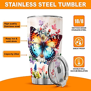 HUBUPU Floral Flower, Butterfly Gifts, Tumbler 20 Oz With Lid And Straw, Just A Girl Butterfly