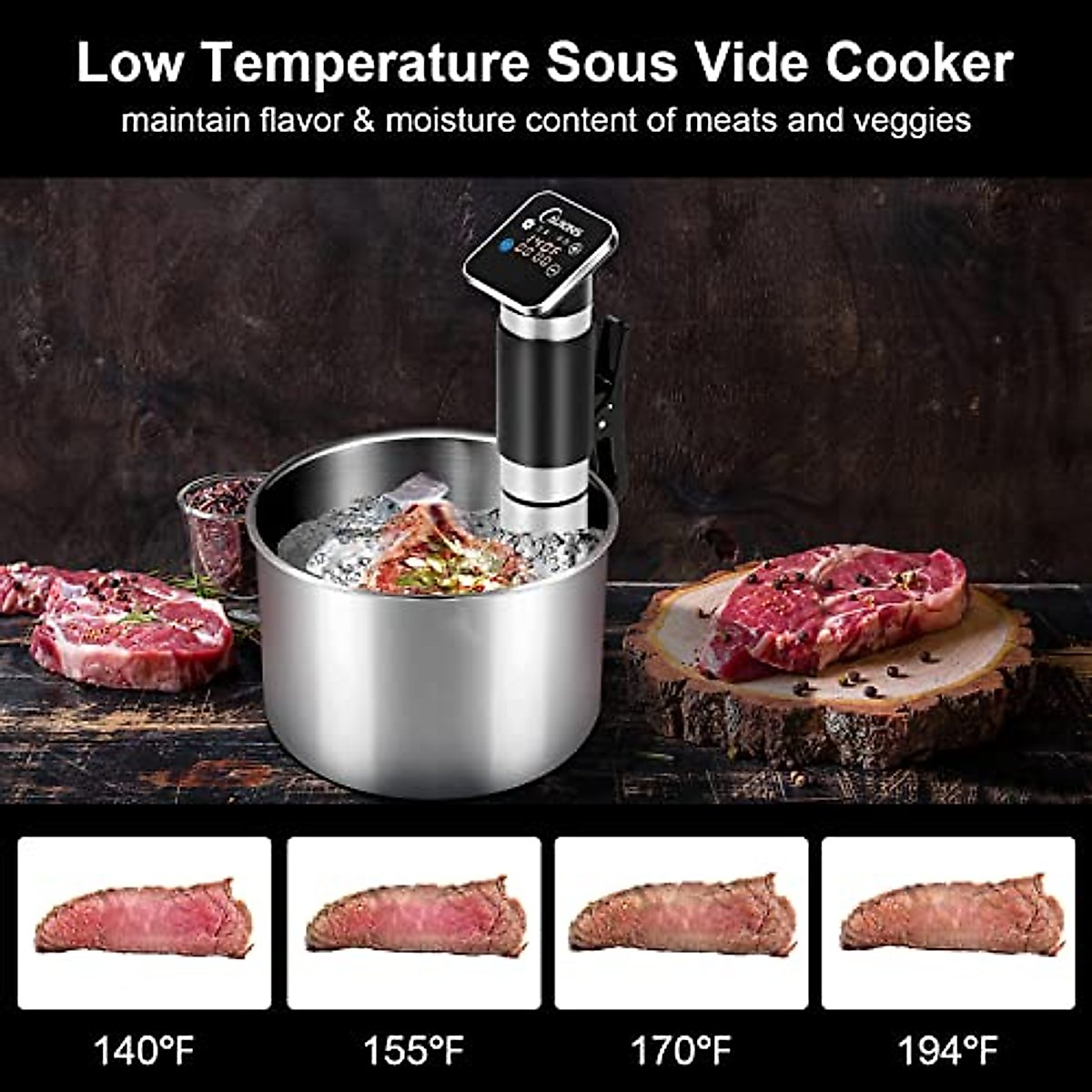 CAUKINS Sous Vide Machine Suvee Cooker：Sous-vide 1100 Watts Sous Vide Cooker Sous Vide Kit Immersion Circulators for Precision Cooker