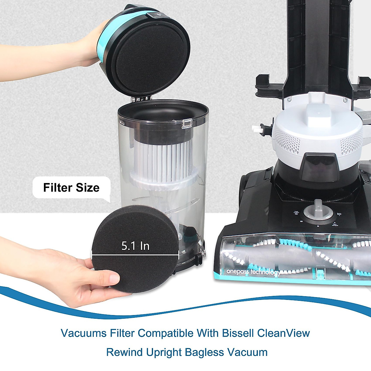 CPAI Replacement Filters Compatible with Bissell CleanView Rewind Upright Bagless Vacuum,Fits Models 3534,3313,3533,3536,3333,3335,3675,3676 Series（2 Pack)