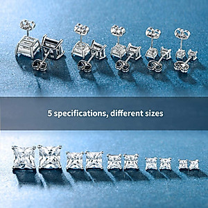 5 Pairs 18K White Gold Plated Princess Cut Clear Cubic Zirconia Stud Earring Pack
