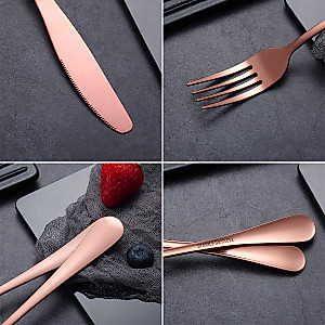 Rose Gold Flatware Set 20 Piece Service for 4, Copper Plated Stainless Steel Silverware set Service for 4 (Shiny, Copper)