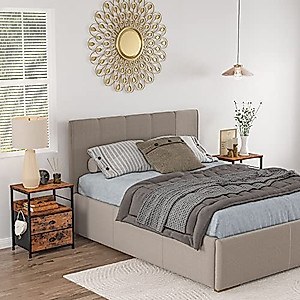Furologee Nightstands Set 2, Bedside Table with 2 Fabric Drawers, End Table with 2 Hooks, Open Wood Shelf Side Sofa Table for Bedroom/Living Room/Study/Hallway/Rustic Brown