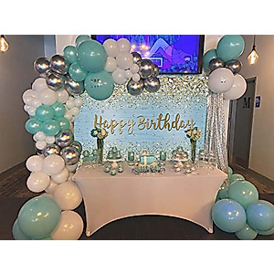 WDA Blue Happy Birthday Backdrop Golden Diamond Shiny Bokeh Photography Background Sweet Girl Party Photo Decoration Banner Dessert Cake Table Supplies (7x5FT)