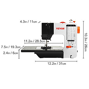 VEVOR Portable Sewing Machine for Beginners with 38 Built-in Stitches & Reverse Sewing, Dual Speed Sewing Machine with Extension Table Foot Pedal, Accessory Kit Family Home Travel