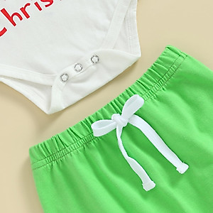 Eadrioss Christmas Baby Boy Outfit Who Steal Your Christmas Romper Bodysuit Green Pants Set Infant Newborn Xmas Clothes (White Green Hats, 0-3 Months)
